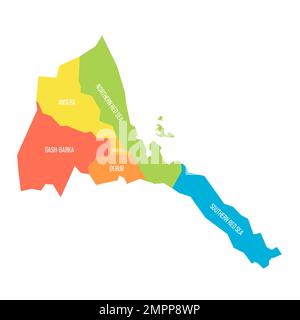 Eritrea political map of administrative divisions - regions. Flat ...