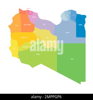 Libya political map of administrative divisions - districts. Solid blue ...