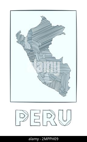 Peru map hand drawn sketch. Vector concept illustration flag, childrens ...