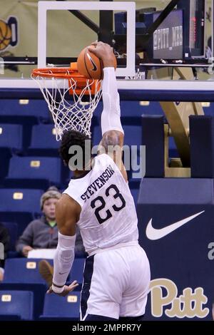 Pittsburgh's Shamiel Stevenson (23) goes for a dunk as he plays against ...