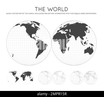 illustration with two hemispheres, globe world map on two circles ...