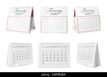 Set of different paper calendars on white background Stock Photo - Alamy