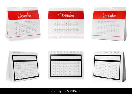 Set of different paper calendars on white background Stock Photo - Alamy