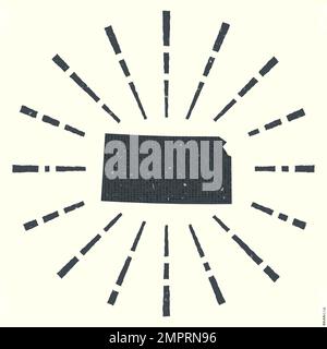 Vintage map of Kansas. Grunge sunburst around the us state. Black ...