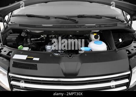 Closeup view of engine bay in modern car Stock Photo - Alamy