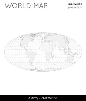 Vector world map. Mollweide projection interrupted into two equal-area ...