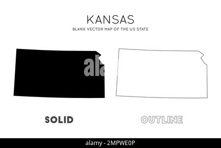 Kansas map. Blank vector map of the US State with counties. Borders of ...