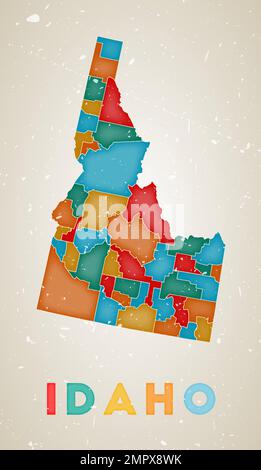 Idaho vintage map. Grunge poster with map of the US state in retro ...