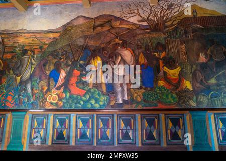 Murals of local rural life by artist Rodolfo Morales in the municipal ...