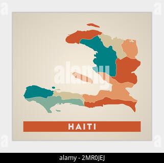 Haiti map. Country poster with regions. Old grunge texture. Shape of ...