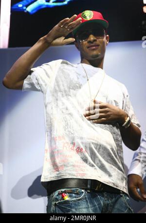 Rapper T.I. (Clifford Joseph Harris, Jr.) speaks to the audience during ...