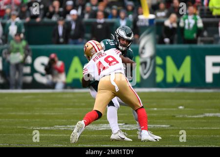 Philadelphia Eagles' Oren Burks in action during an NFL football NFC divisional playoff game ...