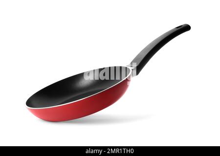 Modern red frying pan isolated on white Stock Photo - Alamy