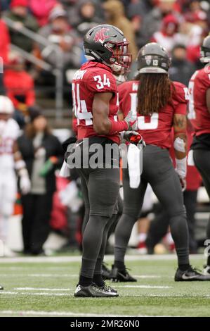Washington State safety Jalen Thompson (34) stands on the field during ...