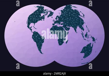 World network map. Nicolosi globular projection. Wired globe in ...