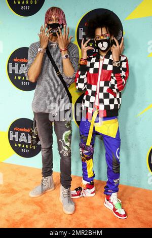 Ayo Bowles, left, and Mateo Bowles, right, of Ayo & Teo attend the ...