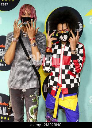 Ayo Bowles, left, and Mateo Bowles, right, of Ayo & Teo attend the ...
