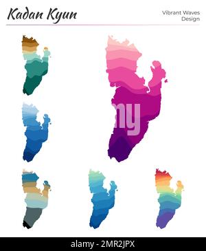 Set of vector maps of Myanmar. Vibrant waves design. Bright map of ...