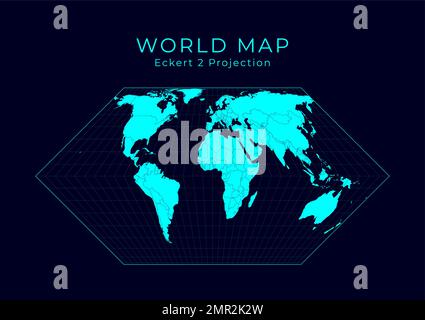 World Map. Eckert II projection. Solid style. High Detail World map for ...