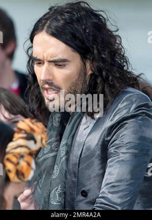Bad boy comedian Russell Brand and actor Jonah Hill attend a photo call ...