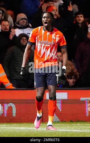 Luton Town's Elijah Adebayo celebrates scoring their side's first goal ...