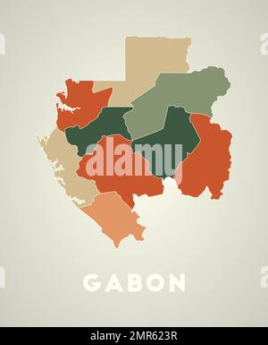 Gabon map. Poster with map of the country in retro color palette. Shape ...