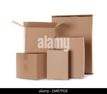 Different cardboard boxes isolated on white Stock Photo - Alamy