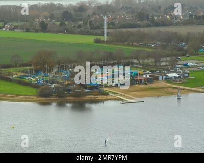 A bird's-eye view of the Suffolk countryside by Alton Water Reservoir ...