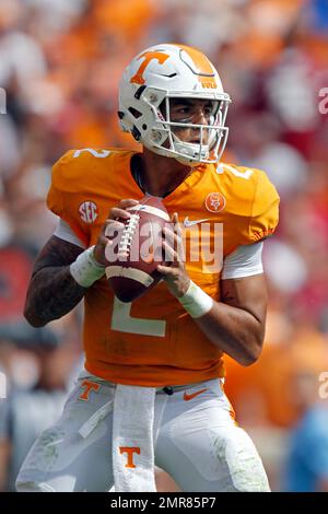 Tennessee quarterback Jarrett Guarantano (2) is seen during warmups ...