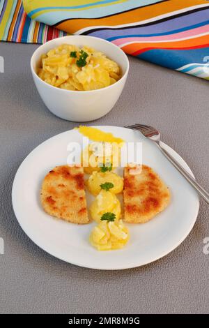 Southern German cuisine vegetarian, celery schnitzel with Swabian ...