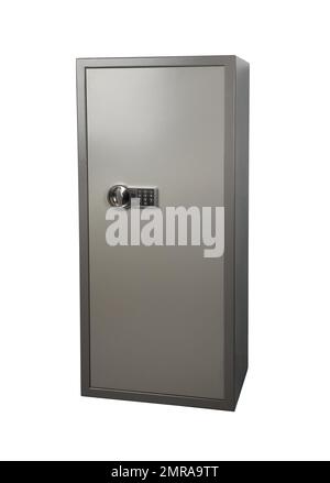 Big steel safe with electronic lock on white background Stock Photo - Alamy