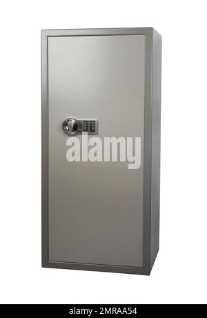 Big steel safe with electronic lock on white background Stock Photo - Alamy