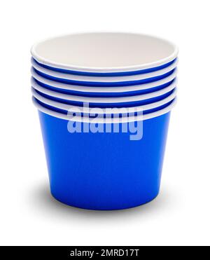 Pyramid of white paper cups on blue background Stock Photo - Alamy