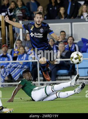 San Jose Earthquakes forward Vako Qazaishvili, right, tries to control ...