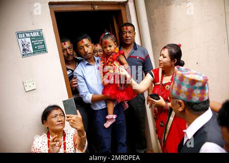 Living goddess of Nepal Trishna Shakya peeps the Dashain Festival ...