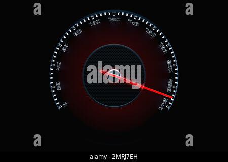 3D illustration of the dashboard of the car is illuminated by bright ...