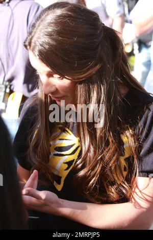 Lea Michele of "Glee" signs autographs after wrapping a scene for the ...