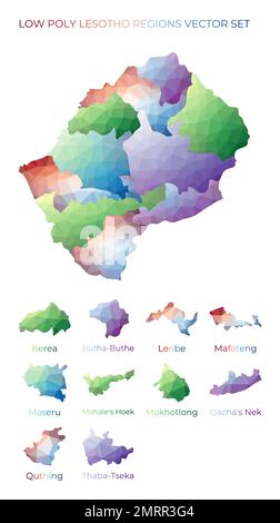 Lesotho map design. Map of the country with regions in emerald-amethyst ...