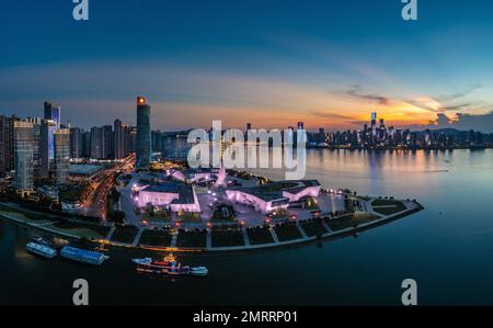 Aerial night at changsha beichen delta riverside cultural panorama ...