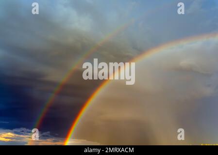 A double rainbow after rain during the day over the Vilyui River ...