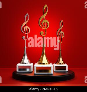 Golden Music Treble Clef with Microphone Award Trophy on a white ...