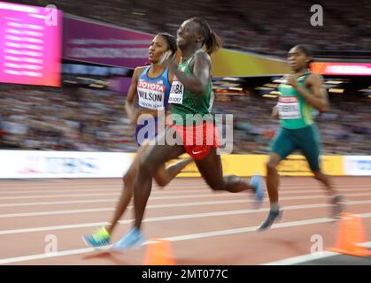 Burundi's silver medal winner Francine Niyonsaba, left, Kenya's bronze ...