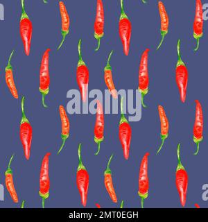 Tabasco hot peppers, capsicums watercolor seamless pattern isolated on ...