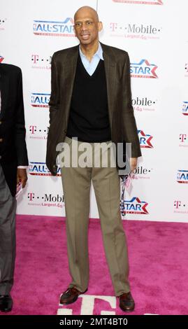 Former NBA star Kareem Abdul-Jabbar looks on as United States President ...