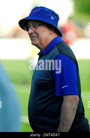Buffalo Bills owner Terry Pegula watches players warm up before an NFL ...