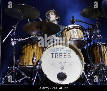 'Neon Tree's' drummer Elaine Bradley performs with the rest of the band ...