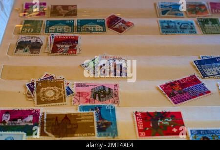A collection of old Swiss postal stamps Stock Photo - Alamy