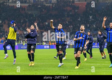 Inter Milan players celebrate their victory at the Italian Cup quarter ...