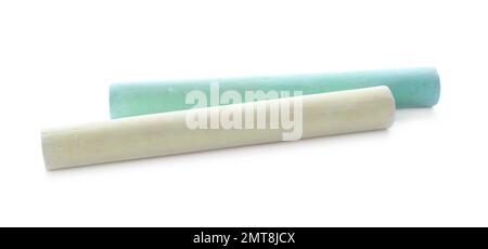 Color pieces of chalk on white background Stock Photo - Alamy