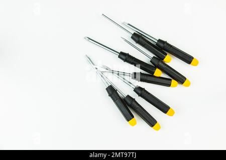 Large group of different screwdrivers on the white background Stock ...